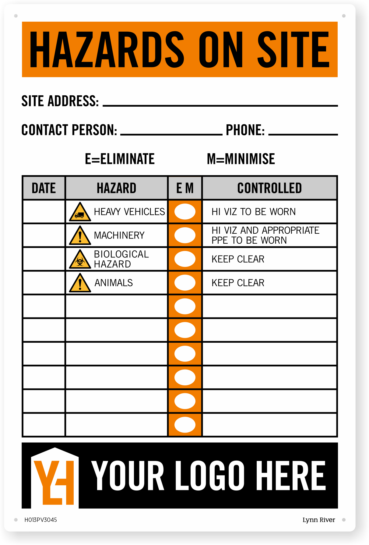 Hazard Board Prepopulated/Branded